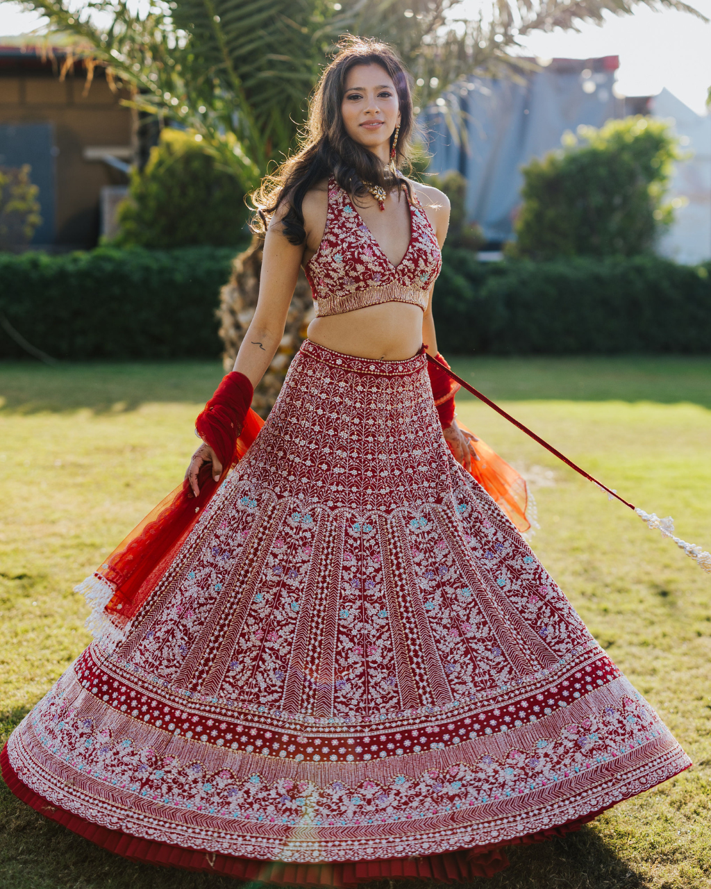Red Silk Floral Embroidered Bridal Lehenga | Chamee & Palak – KYNAH