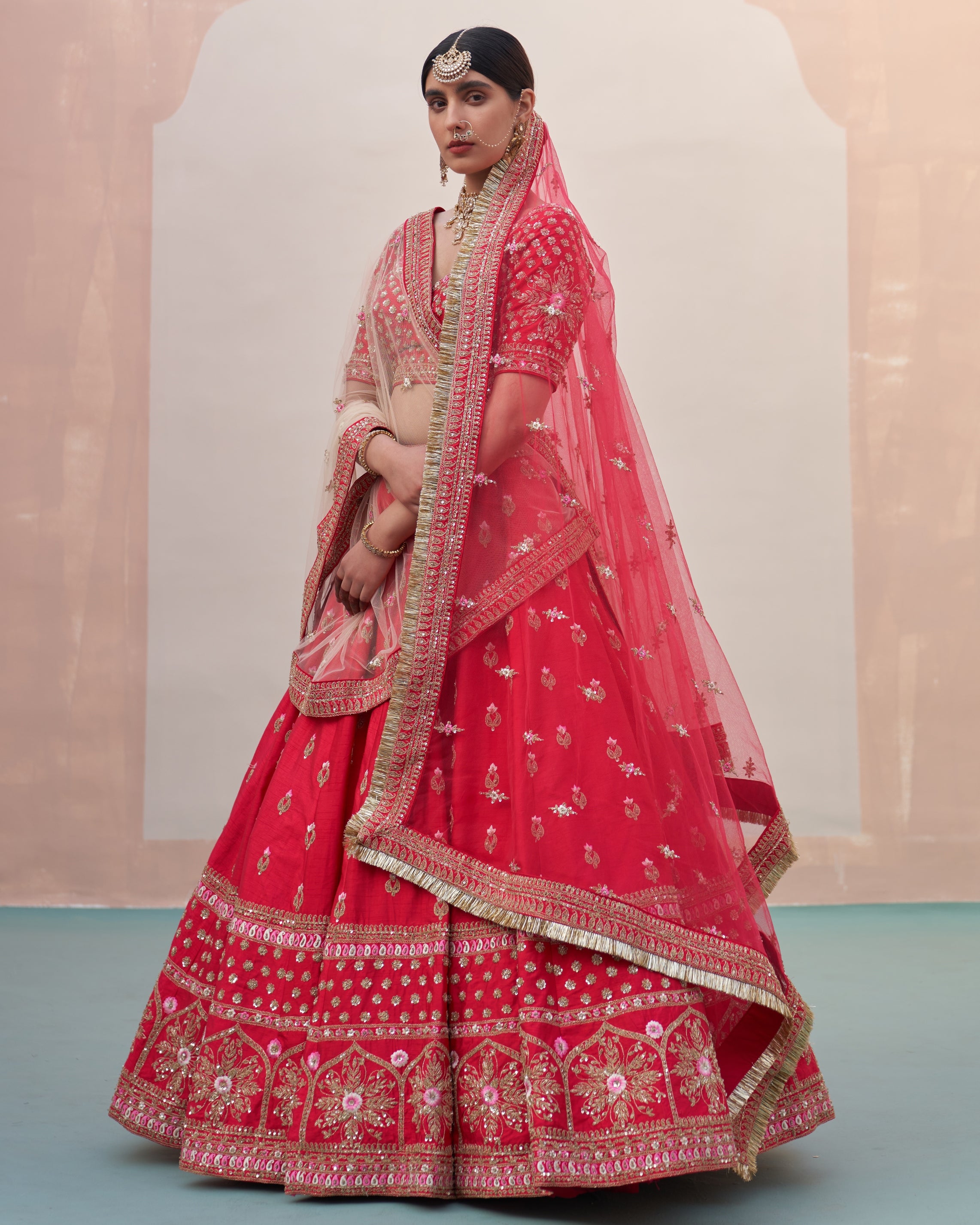 Saina Red Double Dupatta Lehenga Set | Angad Singh – KYNAH