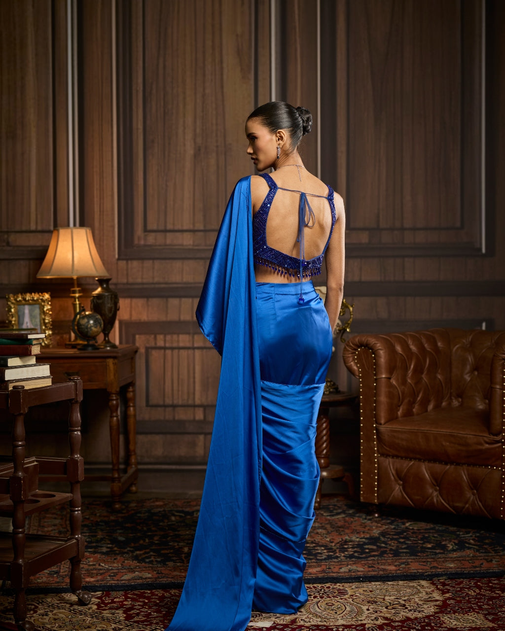 Wier Electric Blue Embellished Blouse And Pre-Draped Dhoti Sari Set – KYNAH