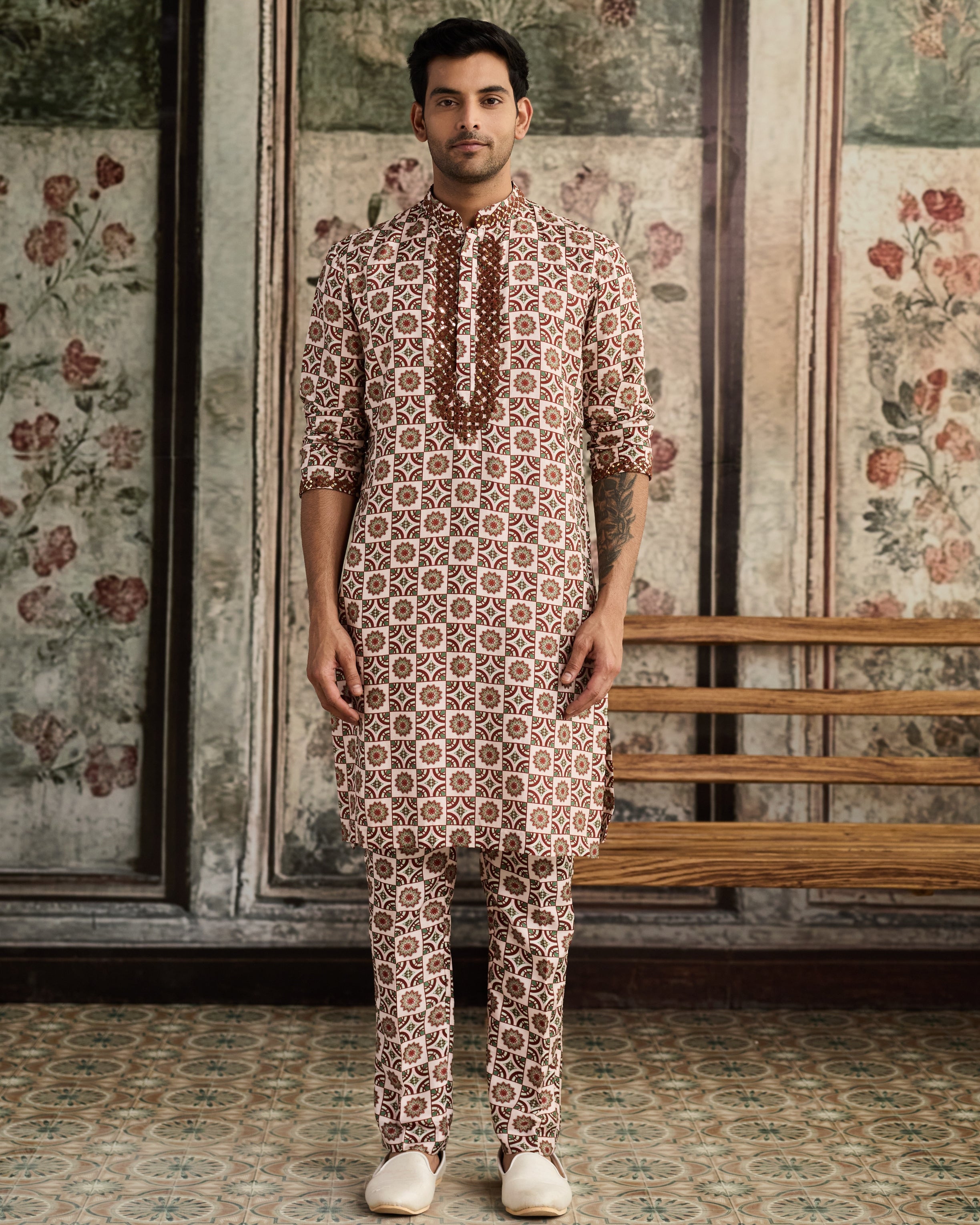 Caramel & Ivory Print & Highlighted Kurta & Pants Set | DiyaRajvvir – KYNAH