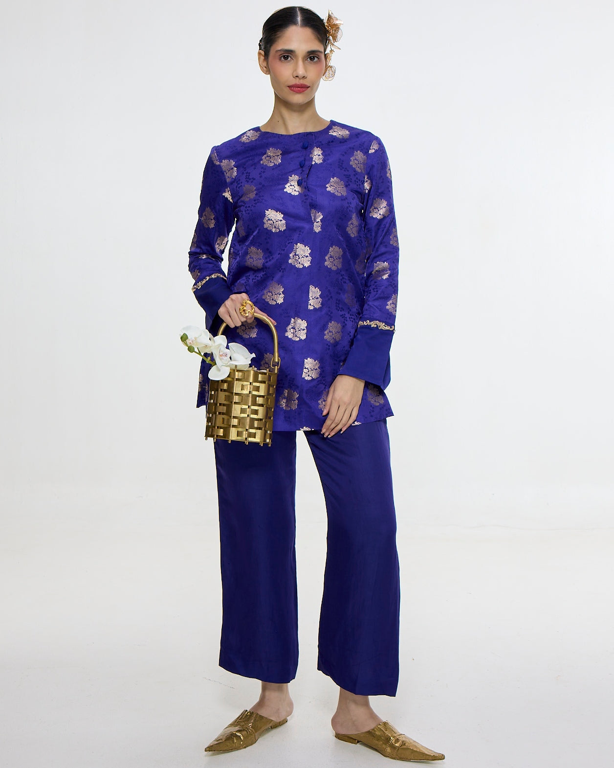 Handwoven Royal Blue Short Kurta Set | Ekaya – KYNAH