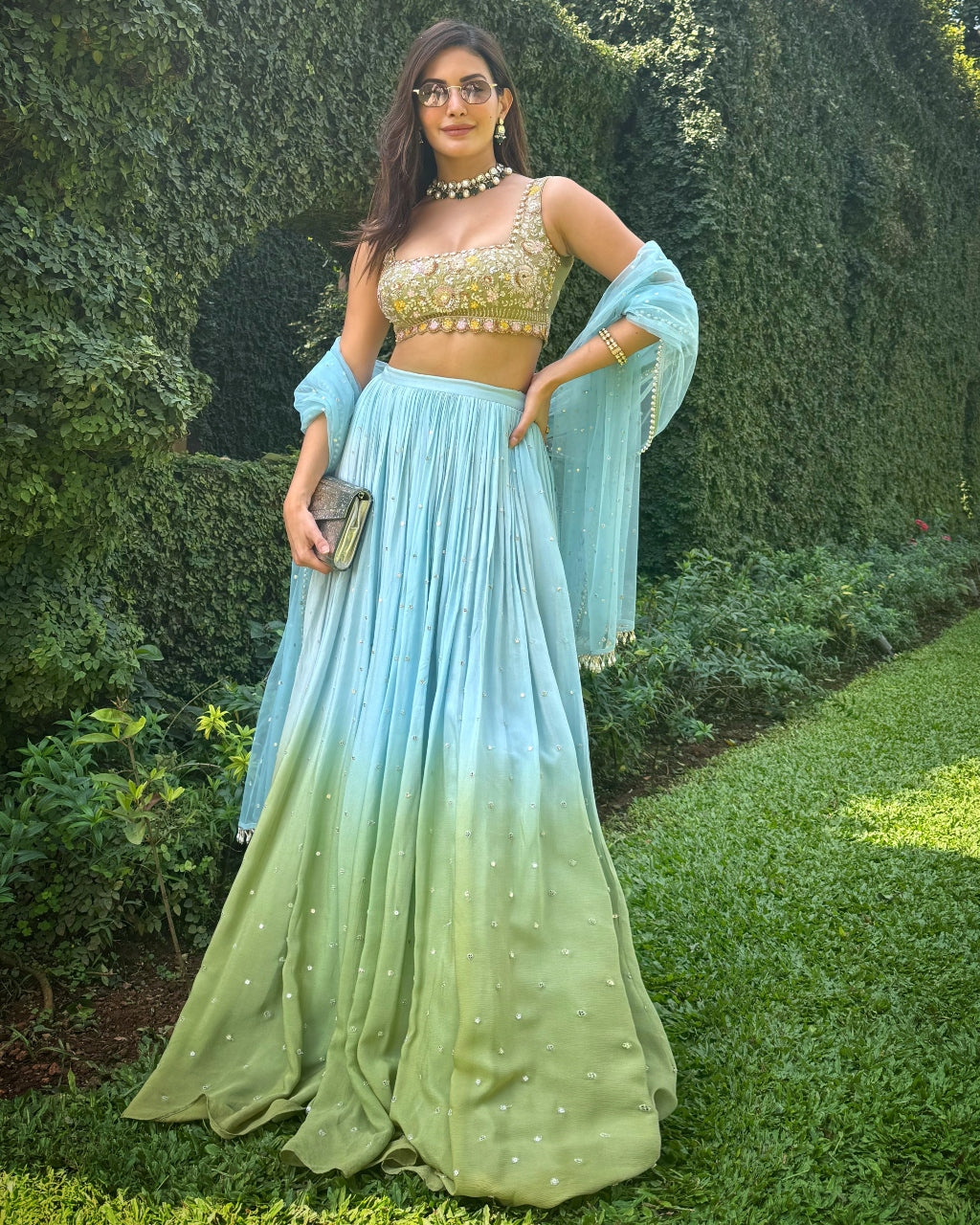 Basil Green Ombré Lehenga Set | Chamee & Palak – KYNAH