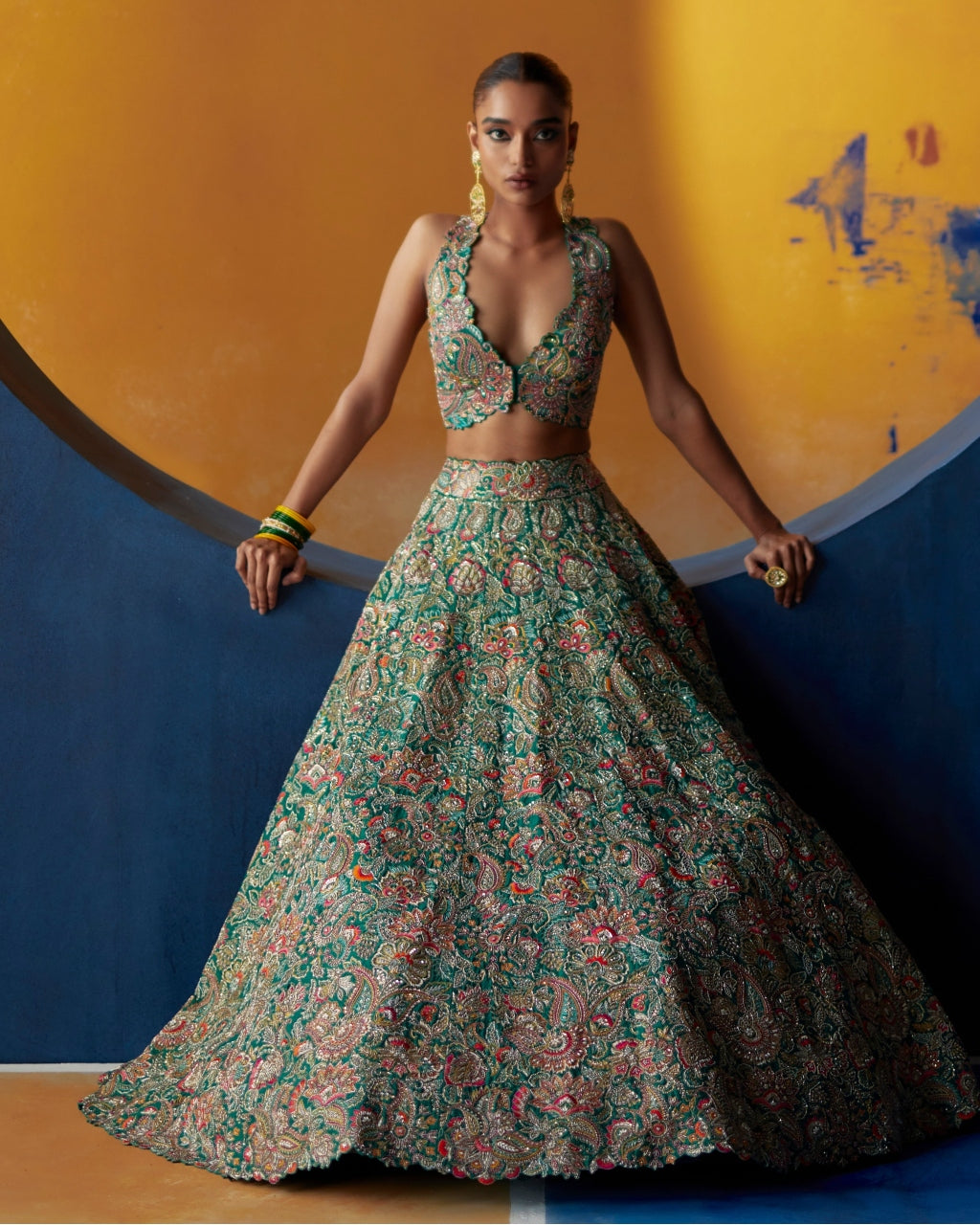 Rama Green Embroidered Lehenga Set | Mrunalini Rao – KYNAH