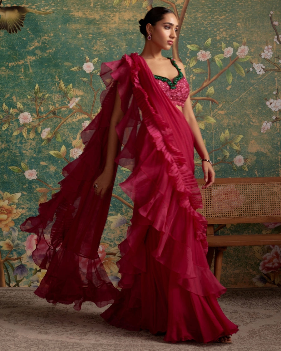 Deep Fuchsia Allure Sari Set | Ridhi Mehra – KYNAH