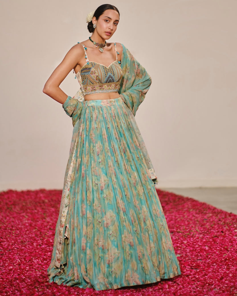Blue & Cream Cape Set | Label Anushree – KYNAH