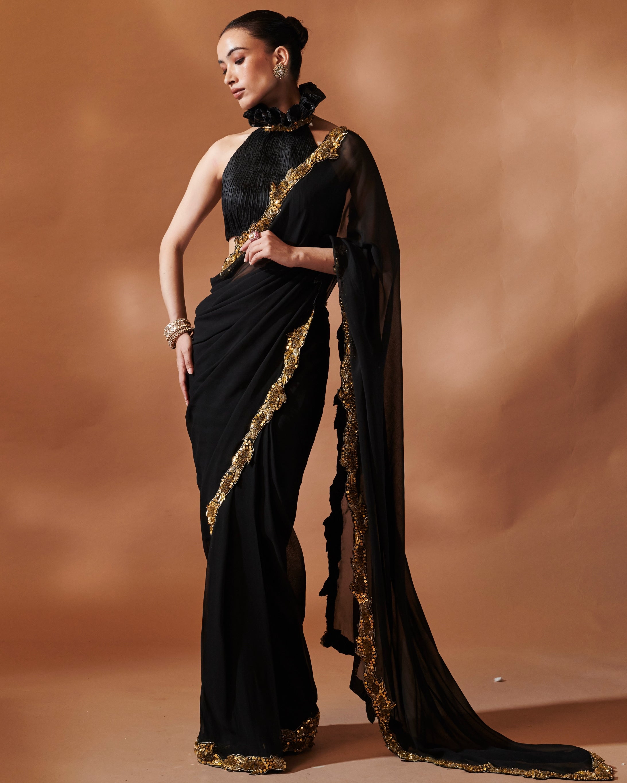 Azra Black And Gold Sari | Tamanna Punjabi Kapoor – KYNAH