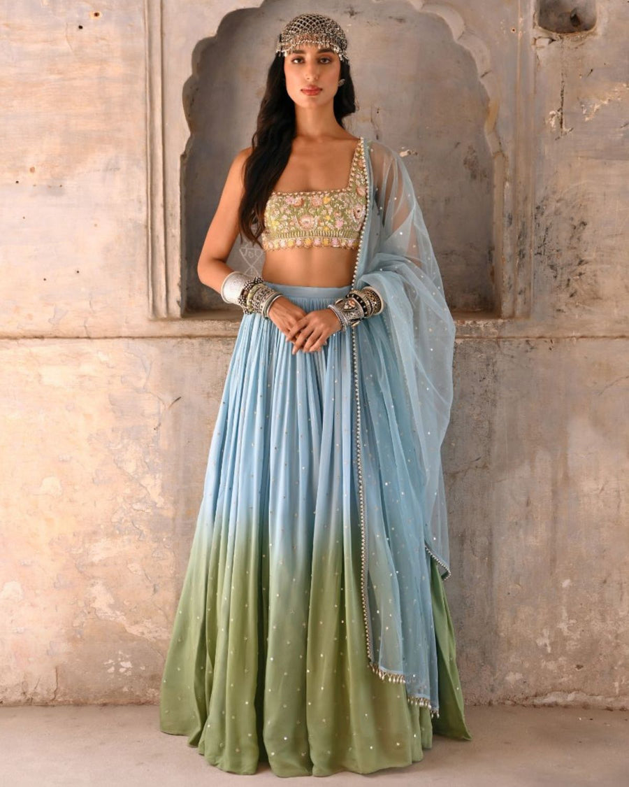 Basil Green Ombré Lehenga Set | Chamee & Palak – KYNAH