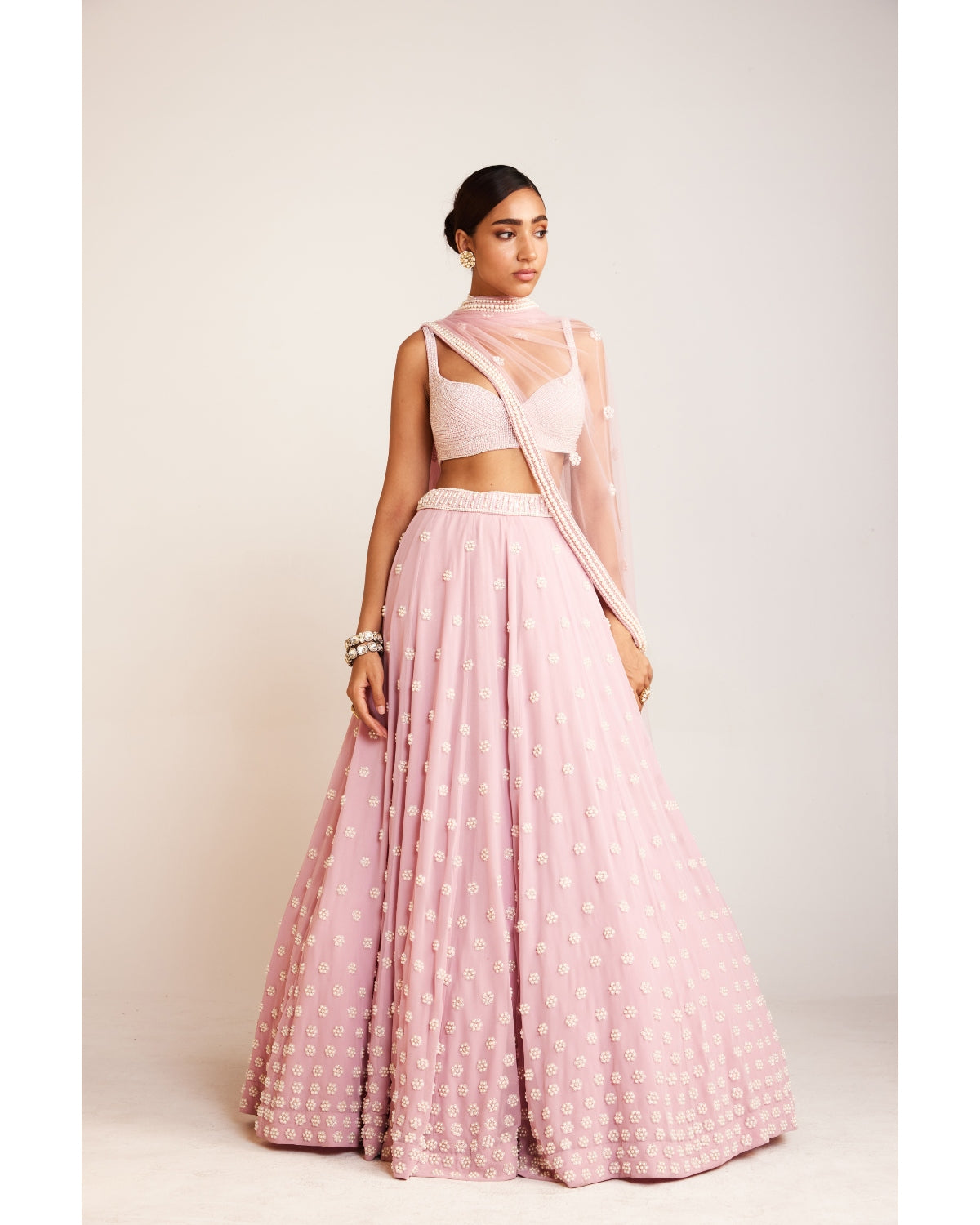 Powder Pink Flower Lehenga Set | Vvani by Vani Vats