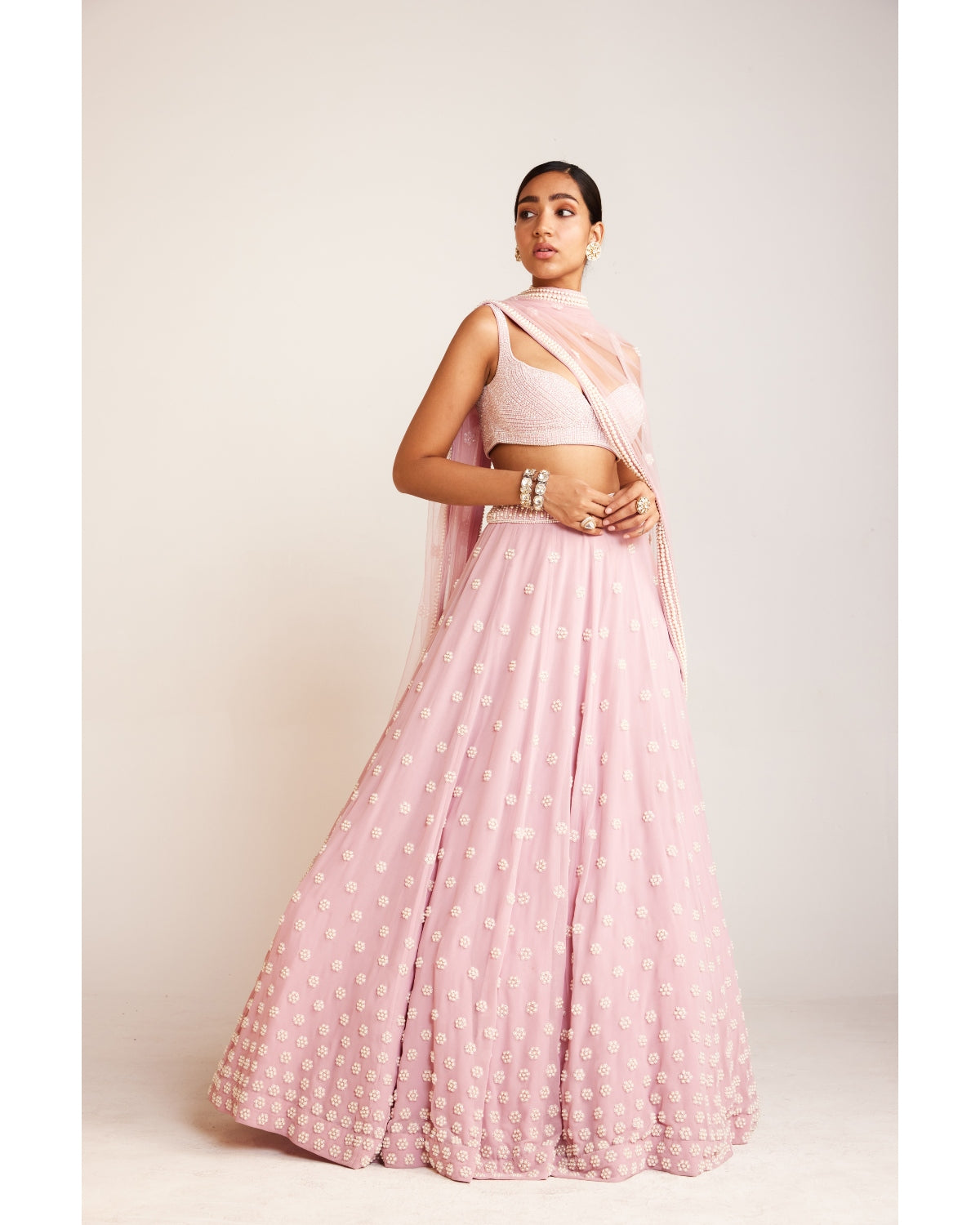 Powder Pink Flower Lehenga Set | Vvani by Vani Vats