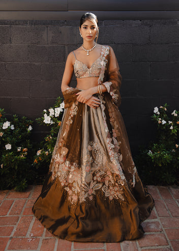 Aisha Rawji Moss Green Sequin Bridal Lehenga | Seema Gujral – KYNAH