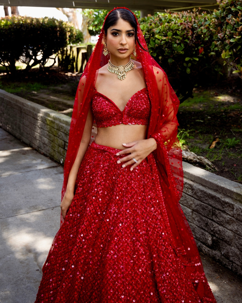 Red Reshma Sequin Embroidery Lehenga Set | Seema Gujral – KYNAH