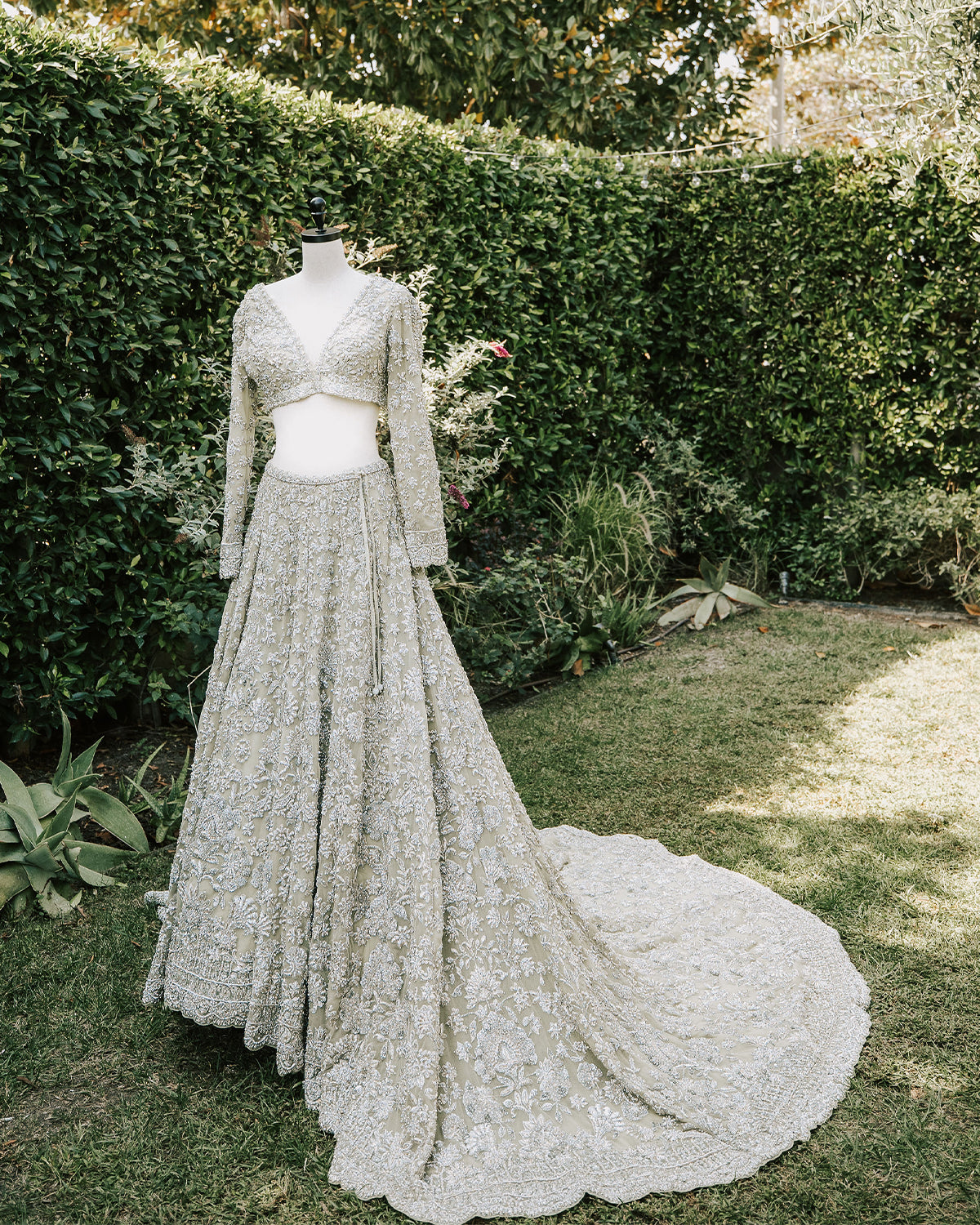 Aisha Rawji Moss Green Sequin Bridal Lehenga | Seema Gujral – KYNAH